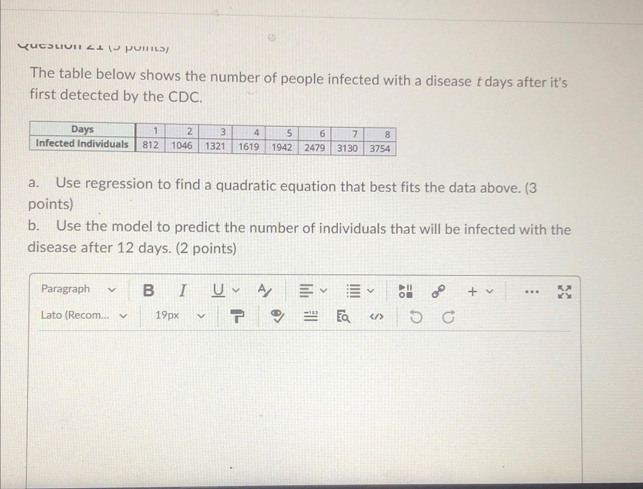 Solved The table below shows the number of people infected | Chegg.com