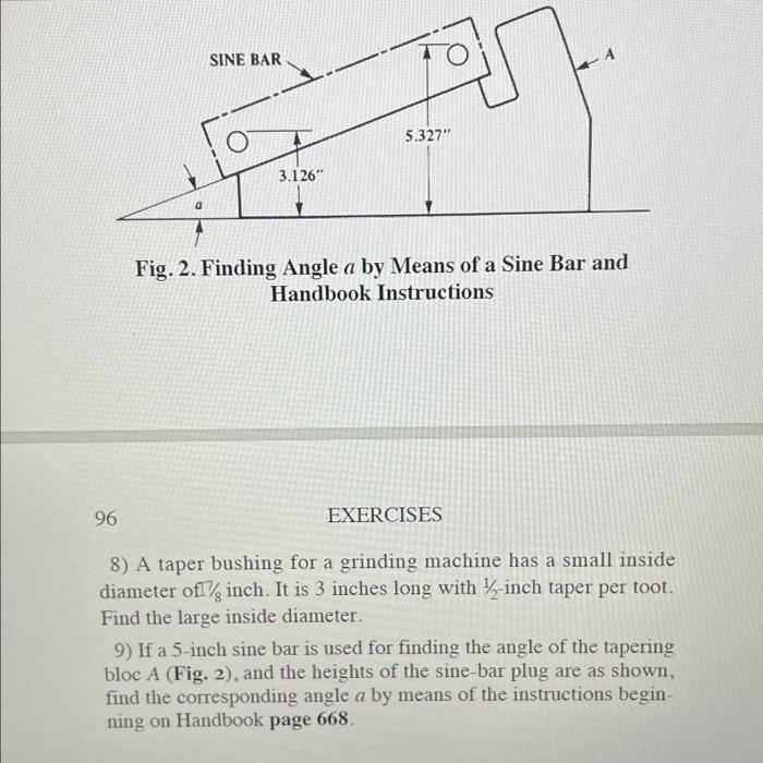 Solved SINE BAR 5.327" 3.126" Fig. 2. Finding Angle a by | Chegg.com