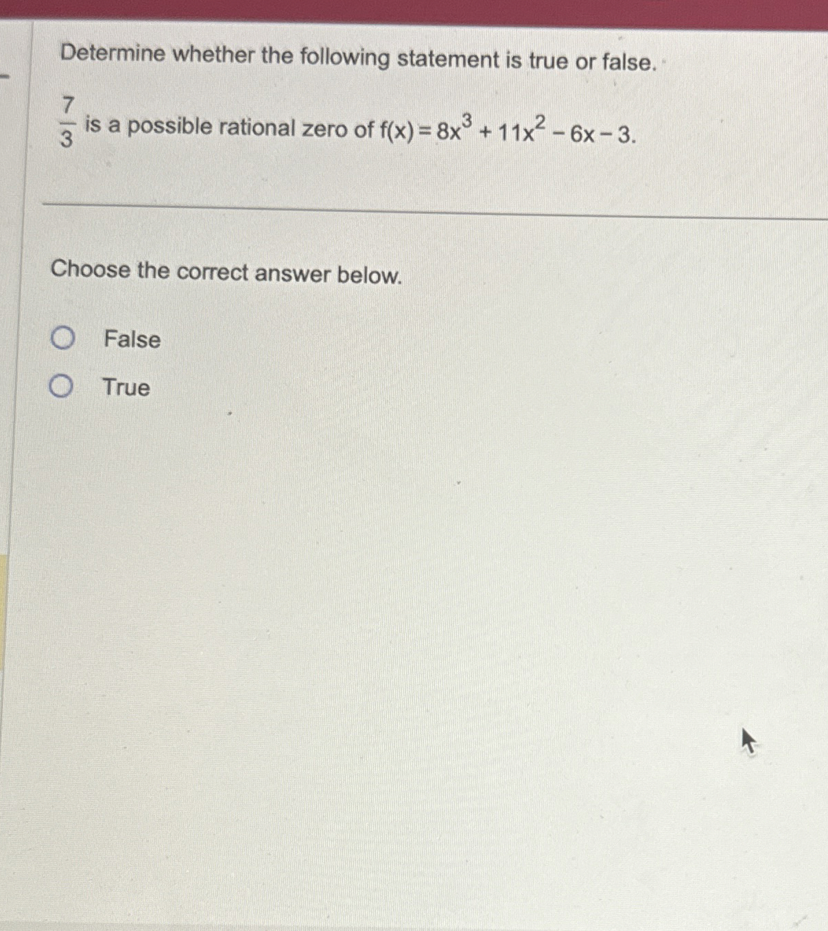 Solved Determine whether the following statement is true or | Chegg.com