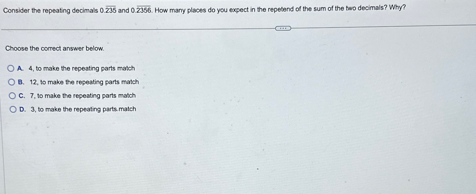 Solved Consider the repeating decimals 0.bar (235) ﻿and | Chegg.com