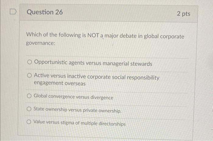 Solved Which of the following is NOT a major debate in | Chegg.com