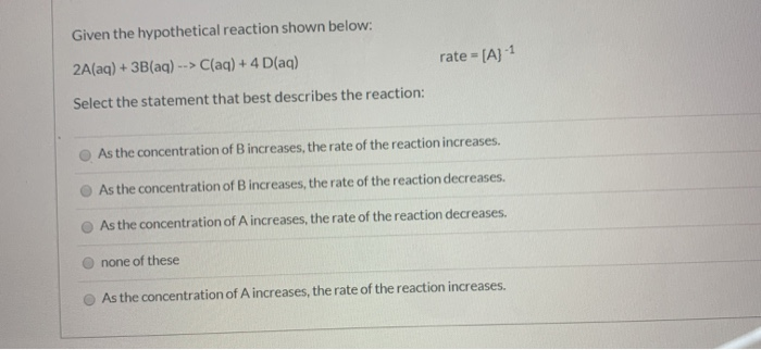 Solved For the reaction 2A+B+2C -->D+2E, the reaction is | Chegg.com