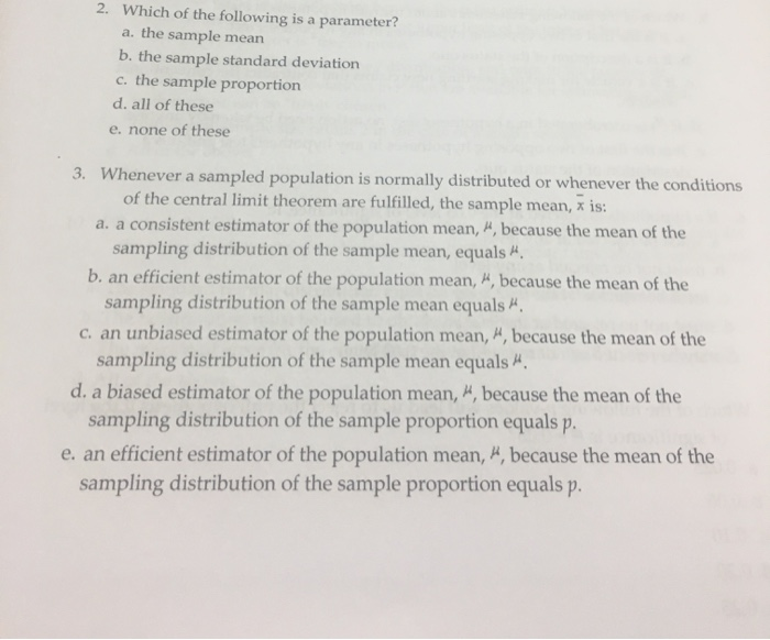 Solved 2 Which Of The Following Is A Parameter A The