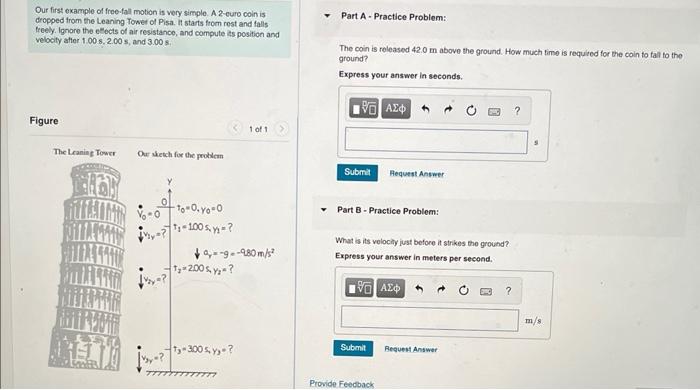 Solved Our first example of free-fall motion is very simple. | Chegg.com