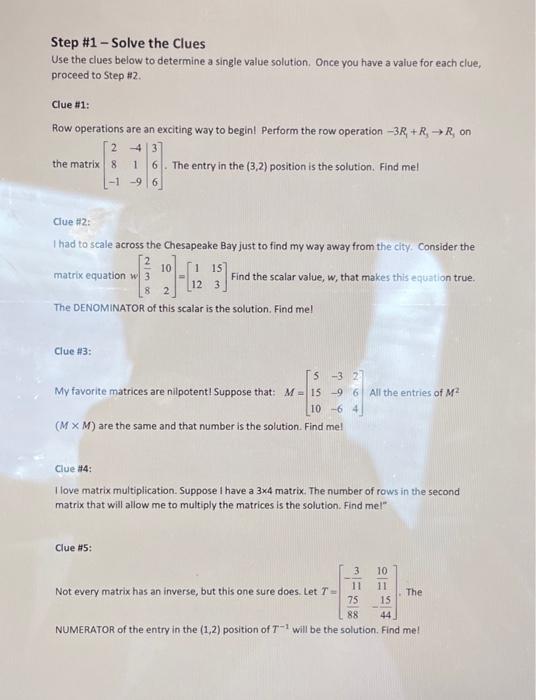 Solved Step \#1 - Solve the Clues Use the clues below to | Chegg.com