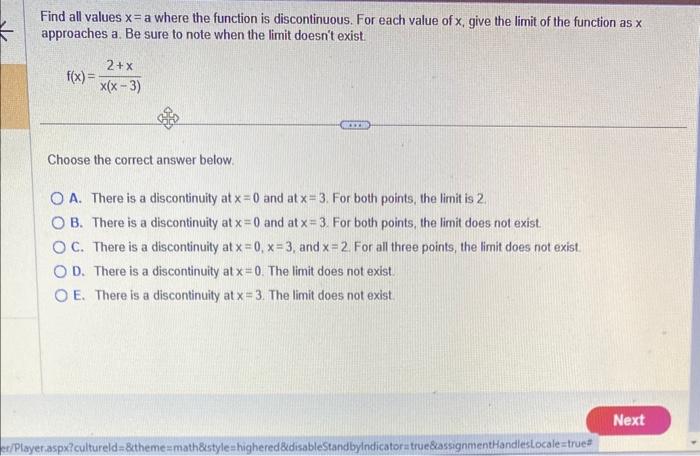 Solved Find all values x=a where the function is | Chegg.com