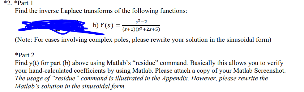 Solved *2. *Part 1Find the inverse Laplace transforms of the | Chegg.com