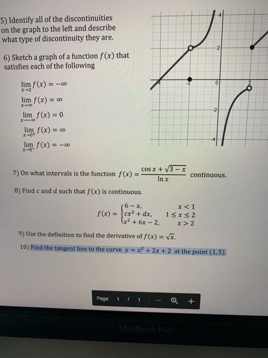Solved 5) Identify all of the discontinuities on the graph | Chegg.com