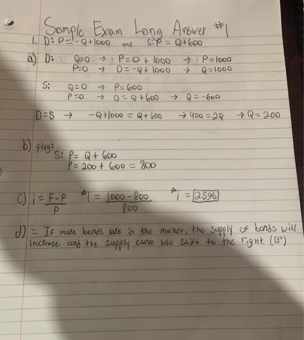 Solved Sample Exam Long Answer \#1 1. D:P=−Q+1000 and | Chegg.com