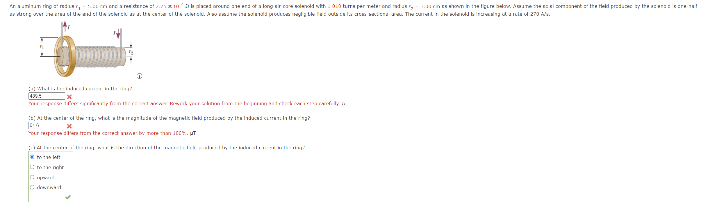Solved (a) ﻿What is the induced current in the ring?Your | Chegg.com