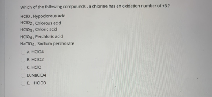 Solved Which of the following compounds, a chlorine has an | Chegg.com