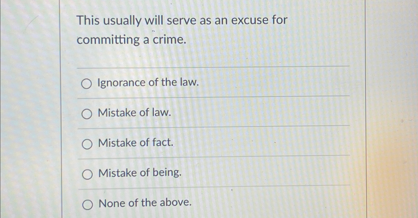 Solved This usually will serve as an excuse for committing a | Chegg.com