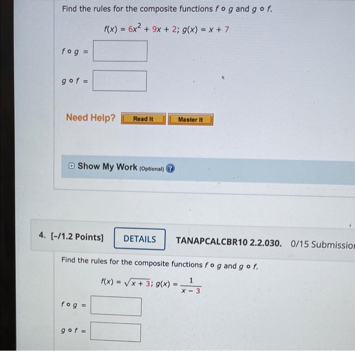 Solved Find the rules for the composite functions fog and go | Chegg.com