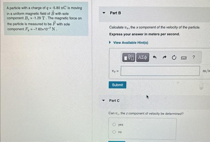 Solved A particle with a charge of q=−5.80nC is moving in a | Chegg.com