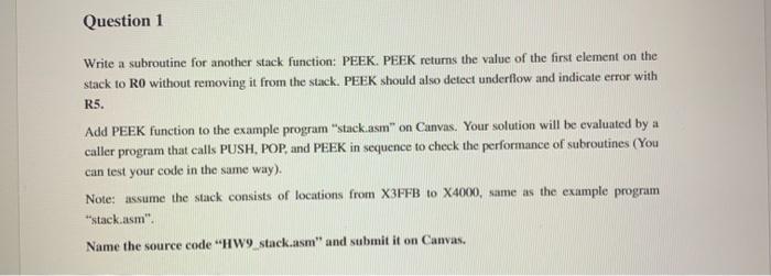 Solved Write A Subroutine For Another Stack Function Peek 