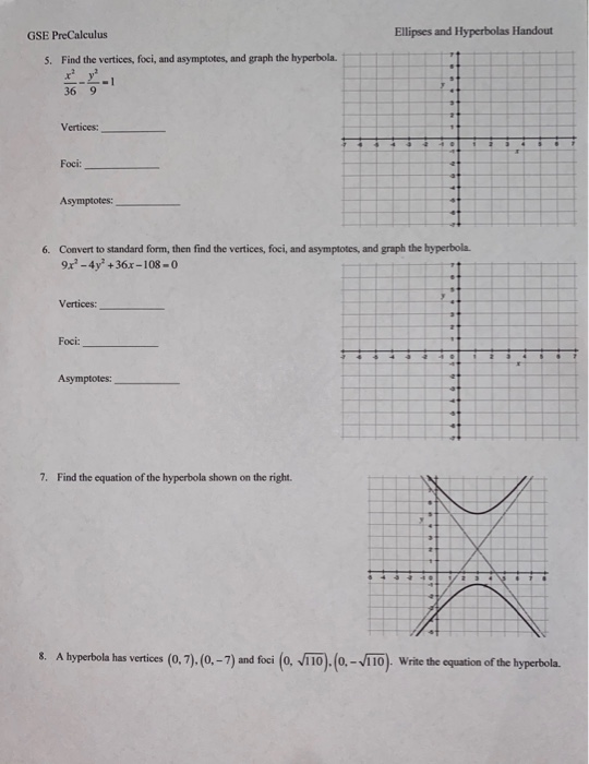 Solved GSE PreCalculus Ellipses and Hyperbolas Handout Name | Chegg.com