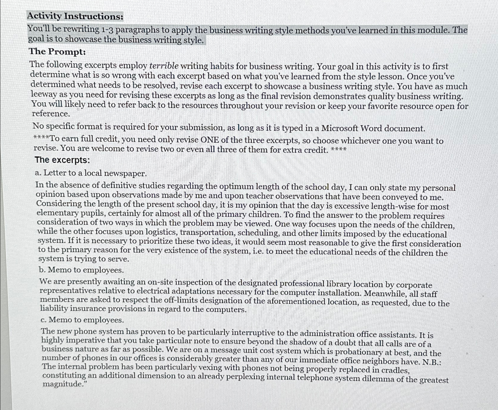 Solved Activity Instructions:You'll be rewriting 1-3 | Chegg.com