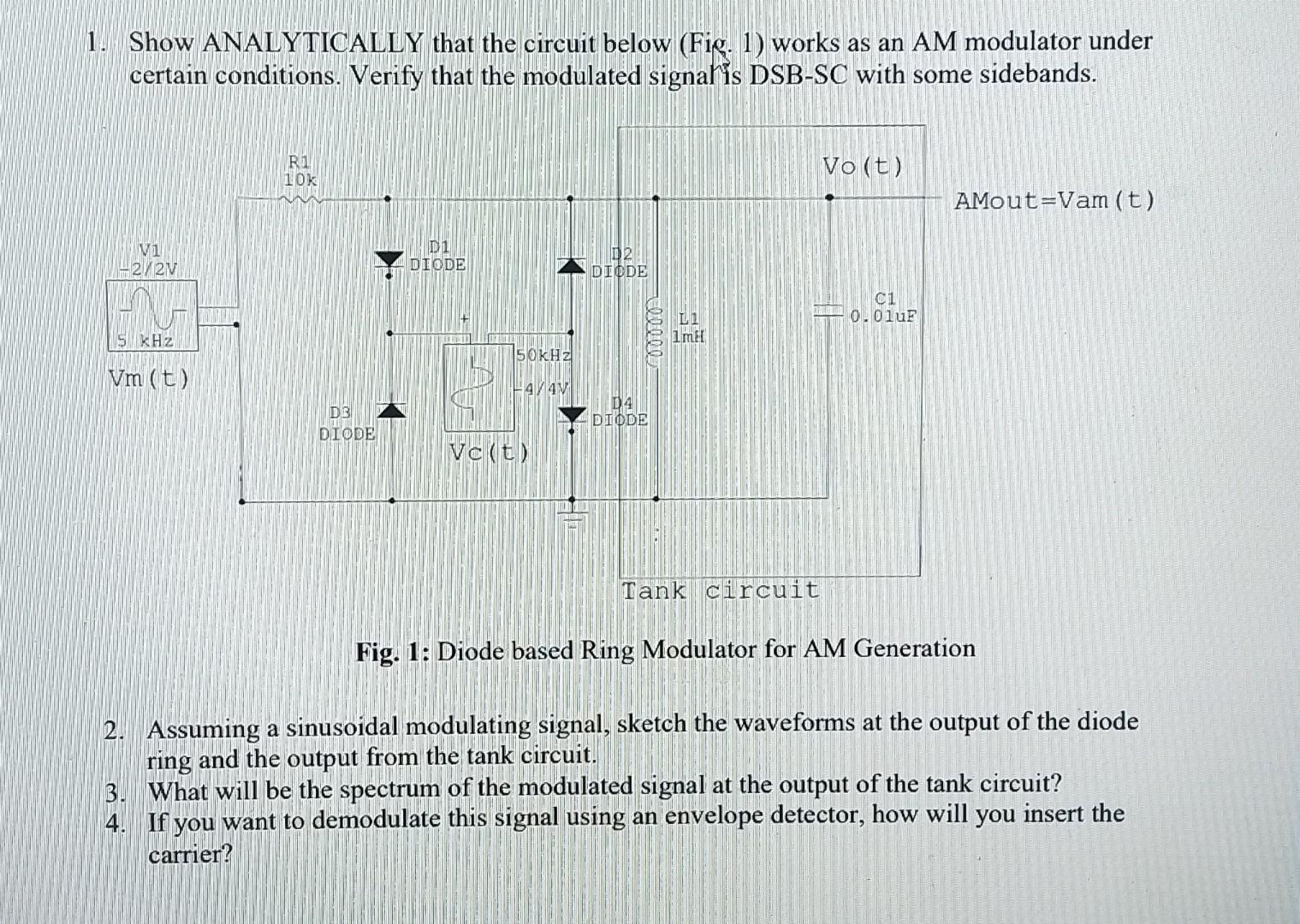 Solved 1. Show ANALYTICALLY that the circuit below (Fig. 1) | Chegg.com