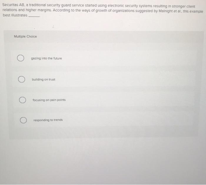 Solved Securitas AB, a traditional security guard service | Chegg.com