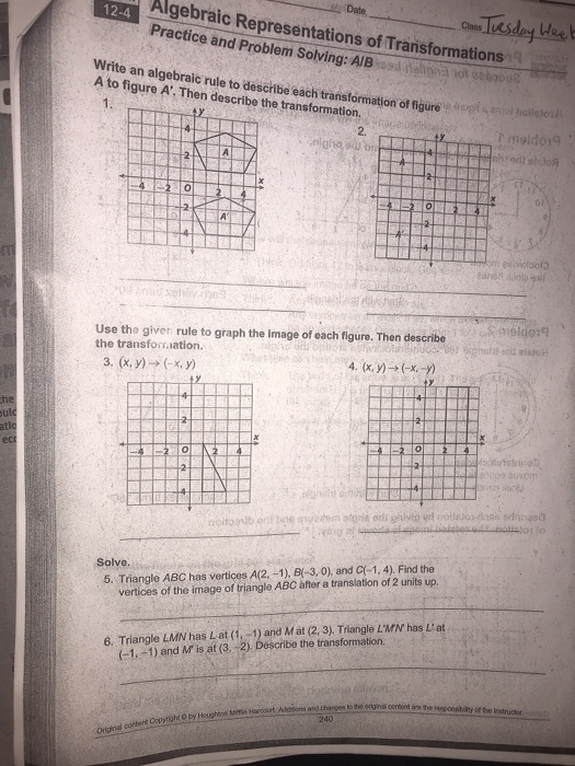 Solved Date Algebraic Representations of Transformations | Chegg.com