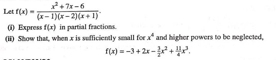 Solved Let f(x)=x2+7x-6(x-1)(x-2)(x+1)(i) ﻿Express f(x) ﻿in | Chegg.com