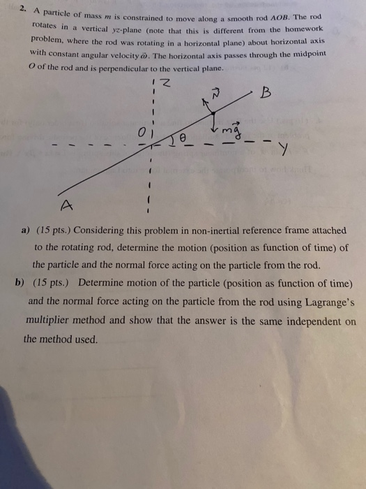 Solved 2. A particle of mass m is com O mass is constrained | Chegg.com