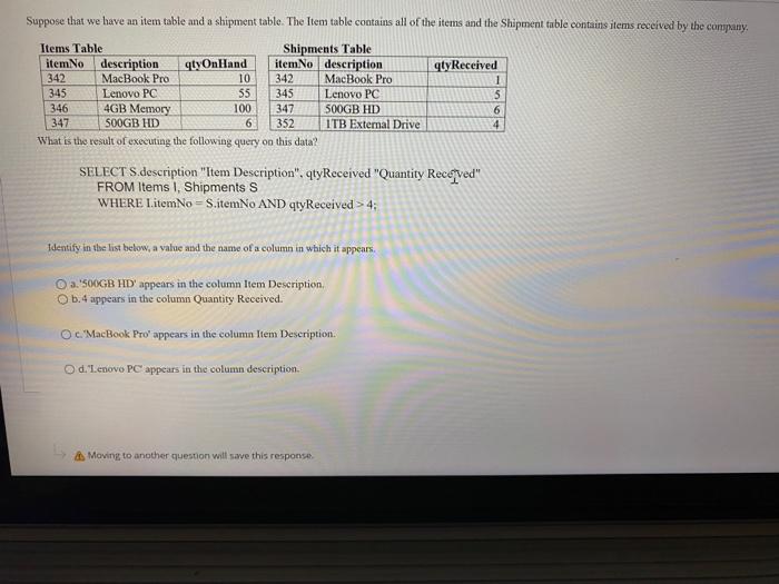 Solved Suppose that we have an item table and a shipment | Chegg.com