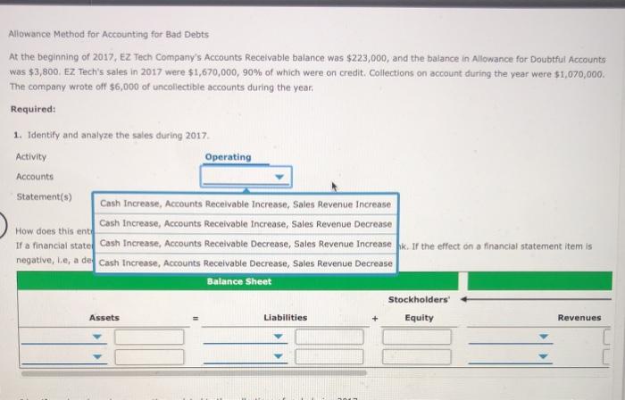 Solved Allowance Method for Accounting for Bad Debts At the | Chegg.com