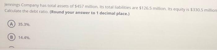 Solved Jennings Company has total assets of $457 million. | Chegg.com