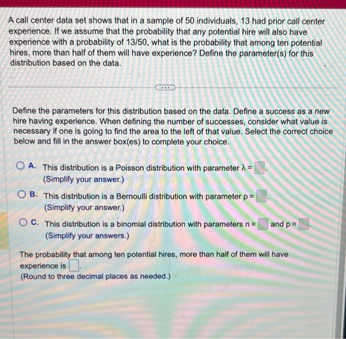 Solved A call center data set shows that in a sample of 50 | Chegg.com