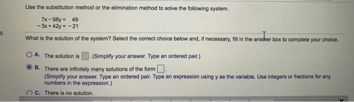 Solved Use the substitution method or the elimination method | Chegg.com