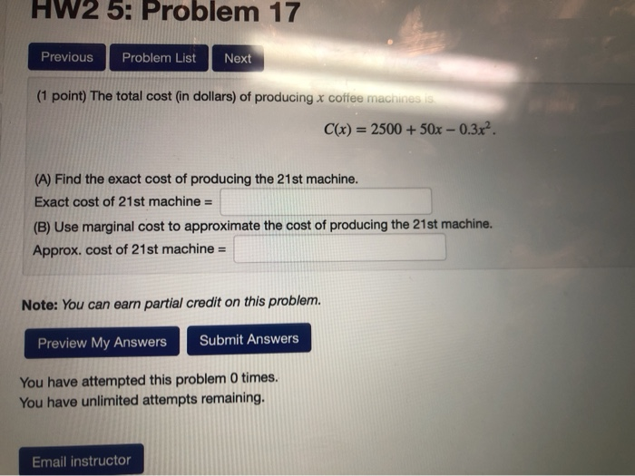 Solved HW2 5: Problem 17 Previous Problem List Next (1 | Chegg.com