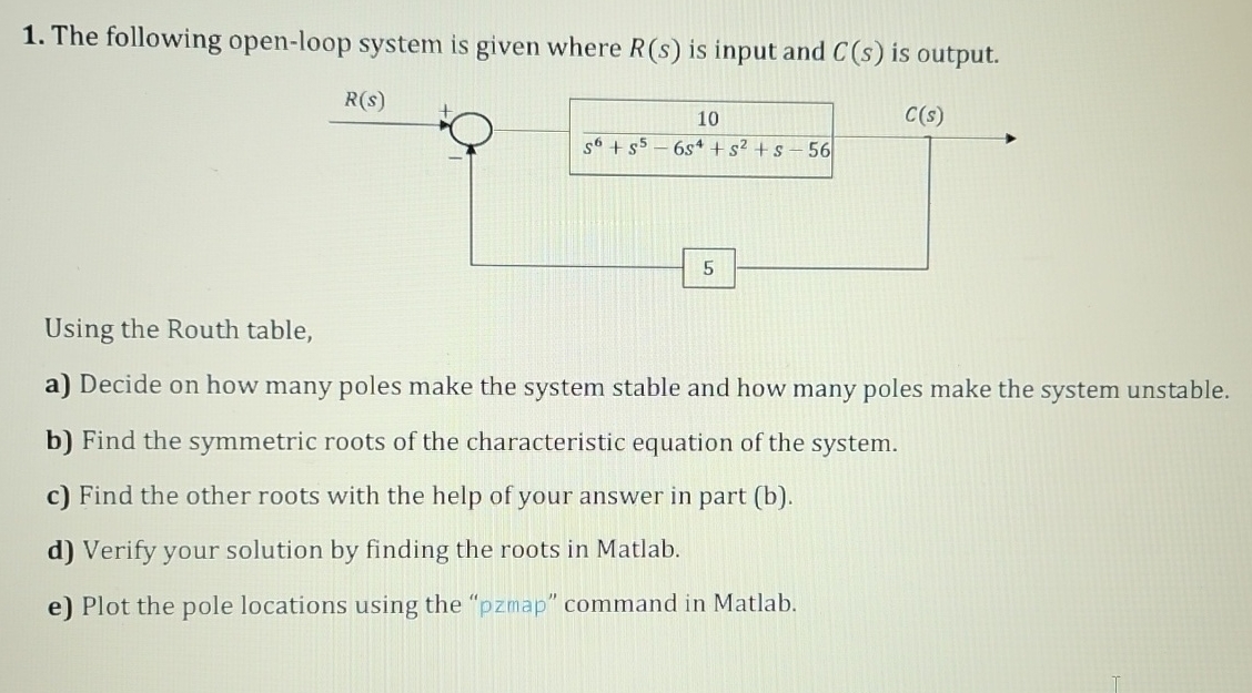 Solved The following open-loop system is given where R(s) | Chegg.com