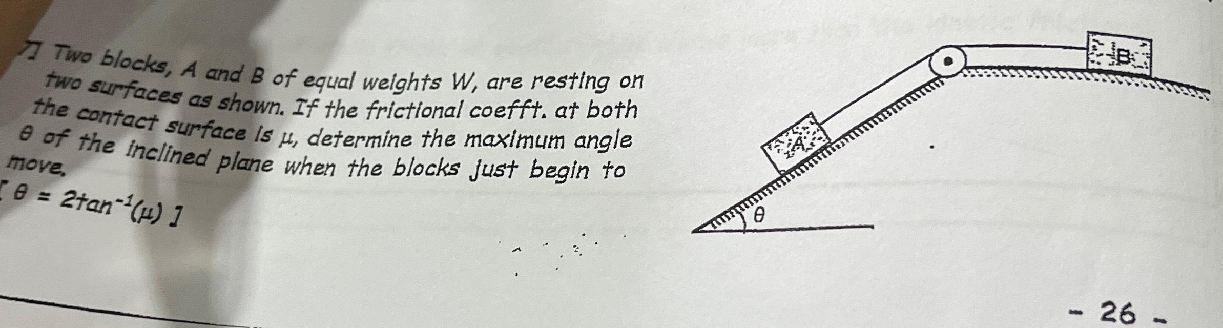 Solved I Two blocks, A and B ﻿of equal weights W, ﻿are | Chegg.com