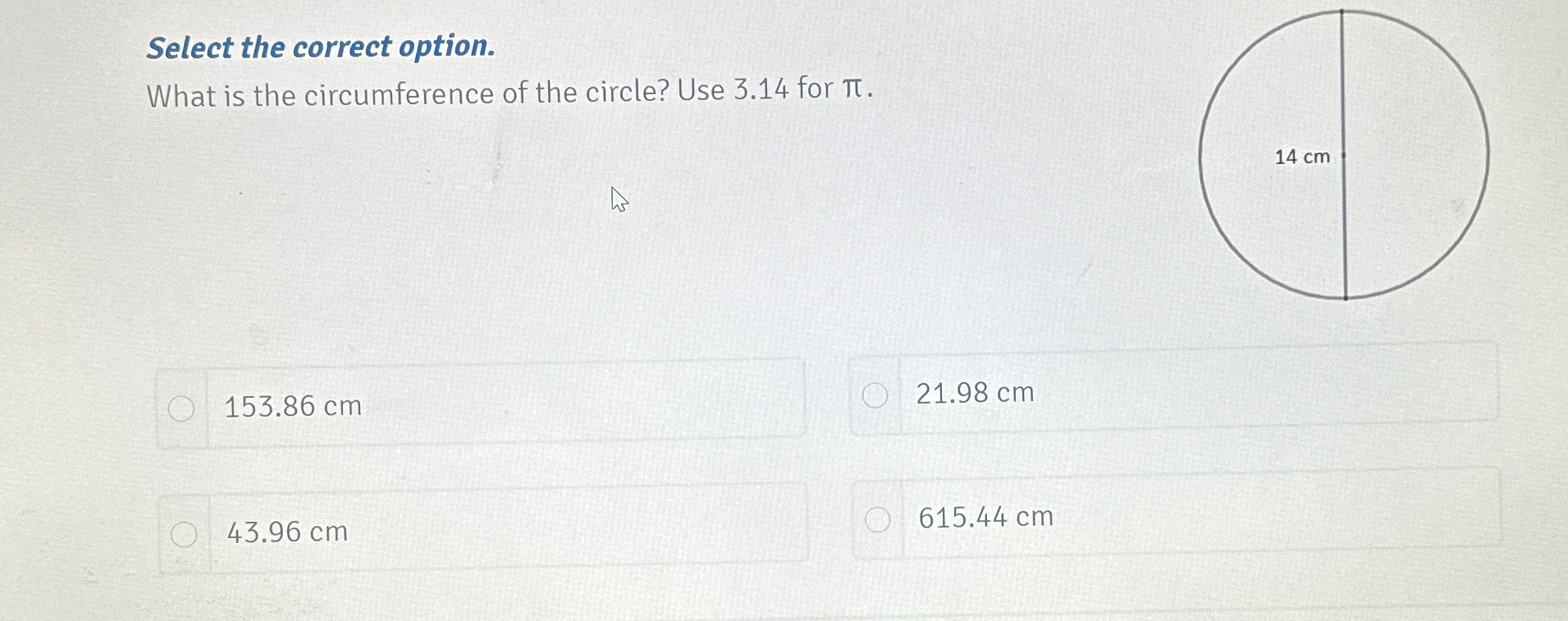 Solved Select the correct option.What is the circumference | Chegg.com