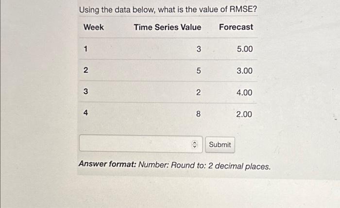Solved Using the data below, what is the value of MAD? | Chegg.com