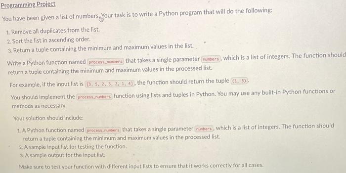 Solved rogramming Project fou have been given a list of | Chegg.com