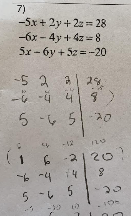 Solved -5x+2y+2z=28 ﻿ Please solve this system using | Chegg.com