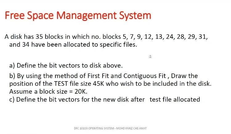 Solved Free Space Management System A disk has 35 blocks in | Chegg.com