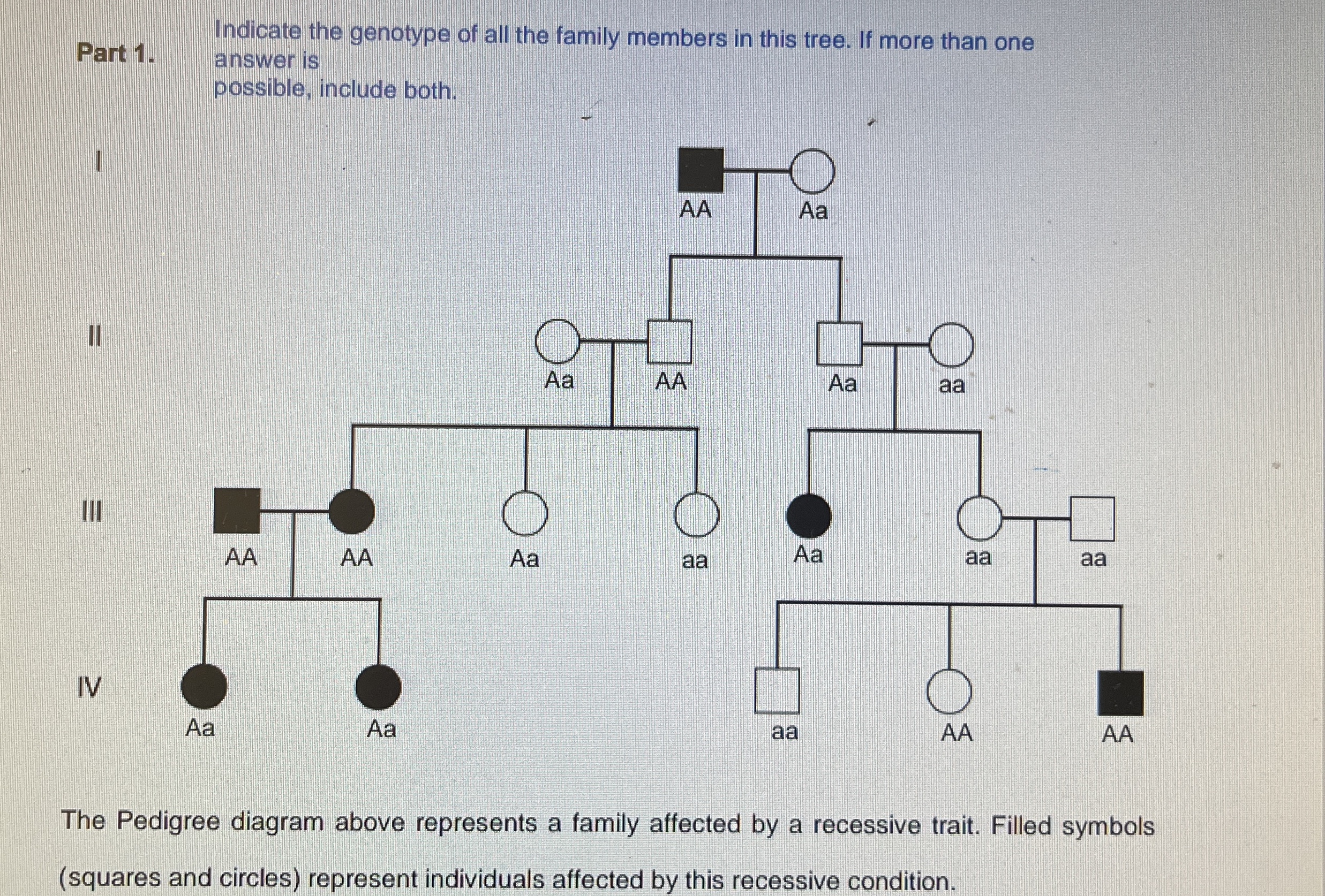 Solved Part 1.Indicate the genotype of all the family | Chegg.com