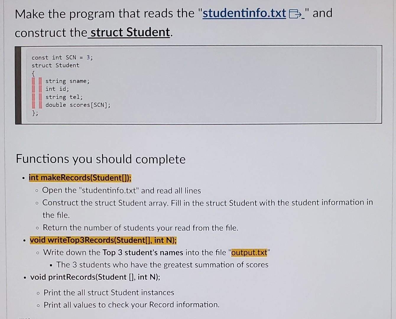 Solved Make the program that reads the "studentinfo.txt Θ−" | Chegg.com