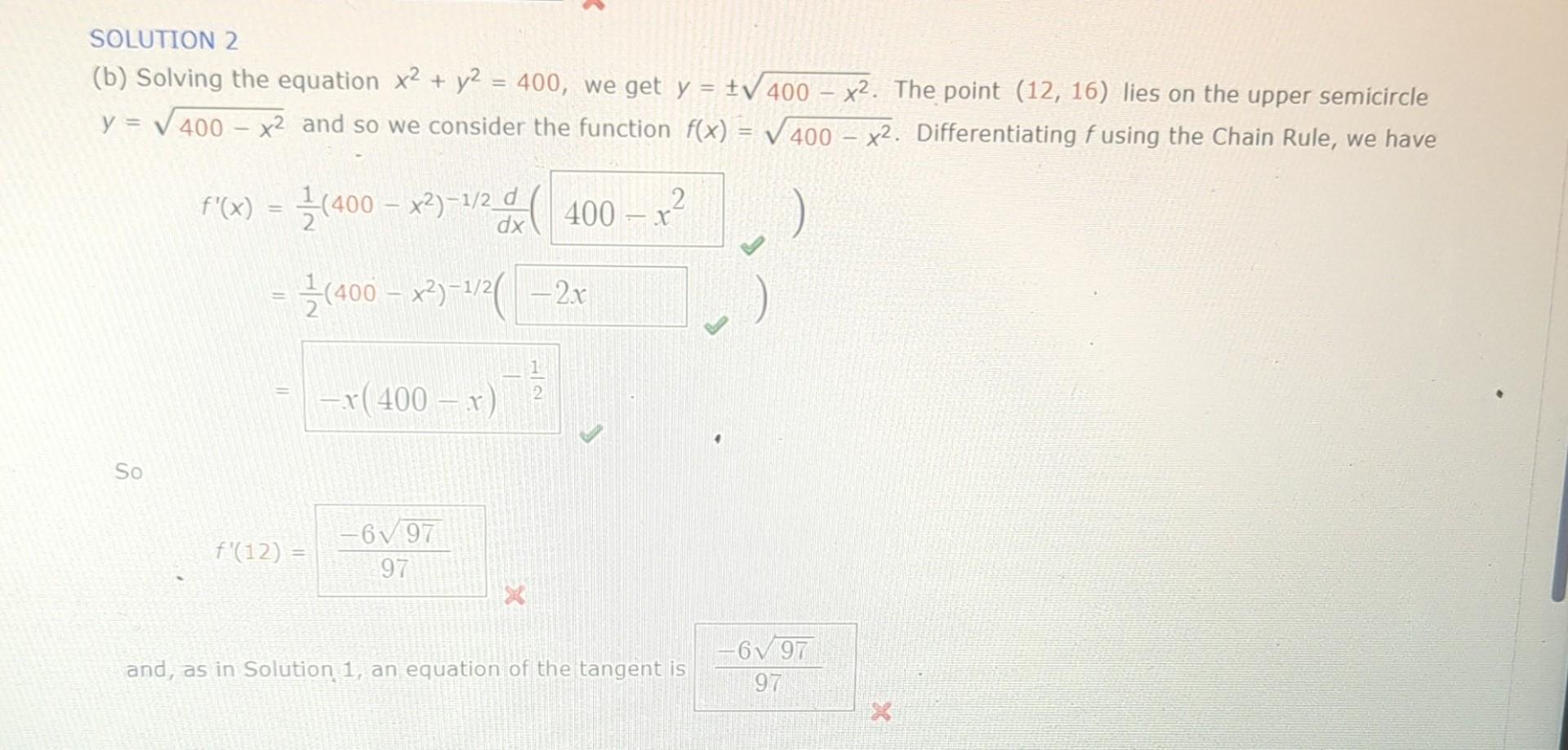 Solved SOLUTION 2 (b) Solving the equation x2+y2=400, we get | Chegg.com