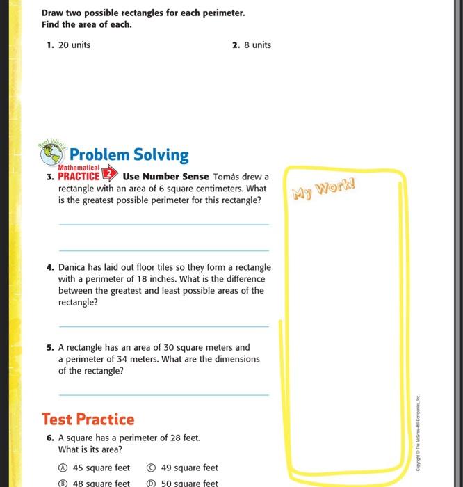 Solved Draw two possible rectangles for each perimeter. Find | Chegg.com