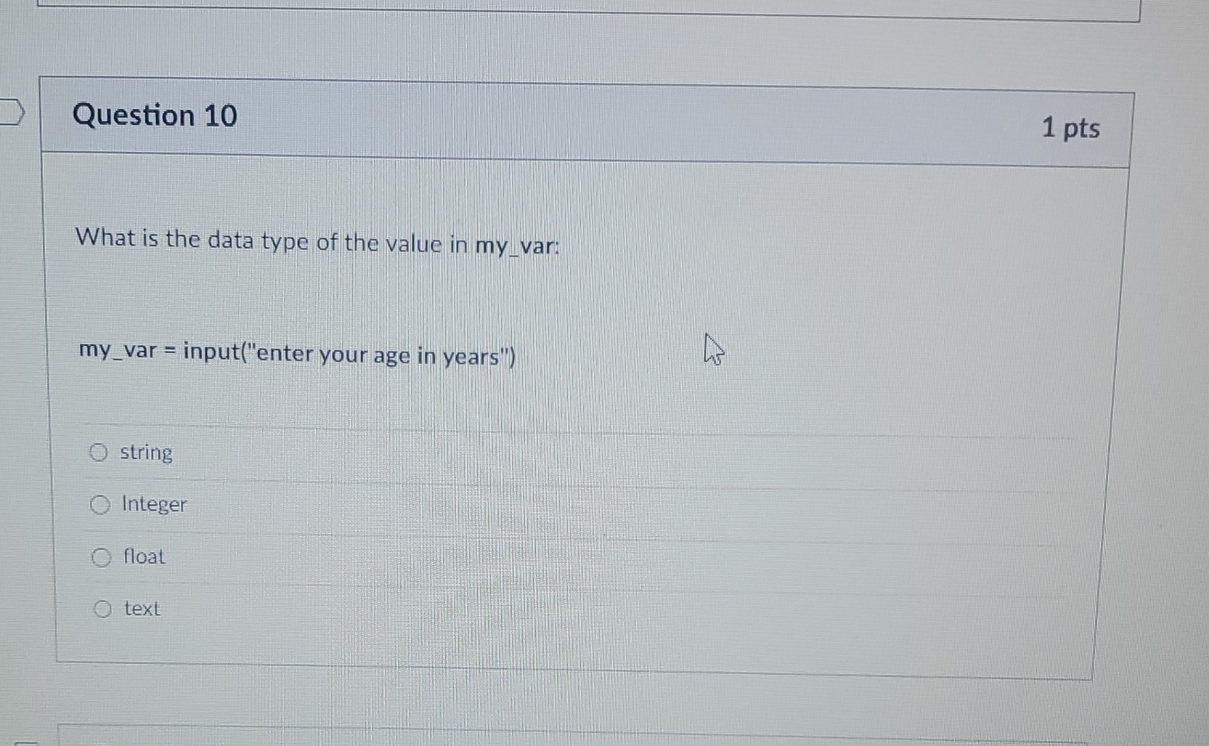 Solved Question 101 ﻿ptsWhat is the data type of the value | Chegg.com