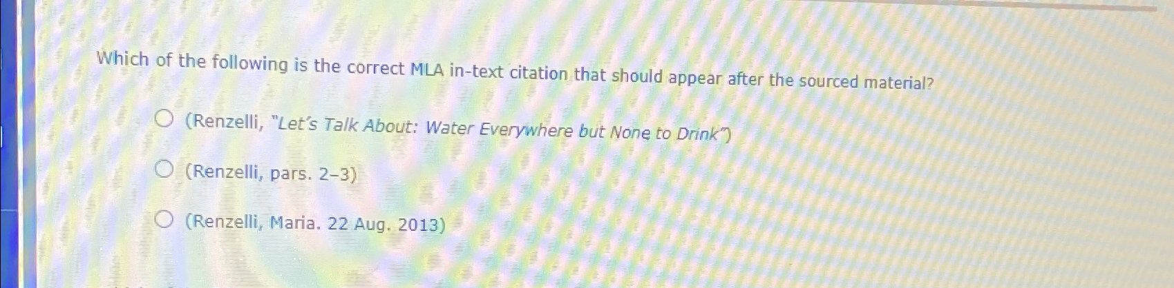 Solved Which of the following is the correct MLA in-text | Chegg.com