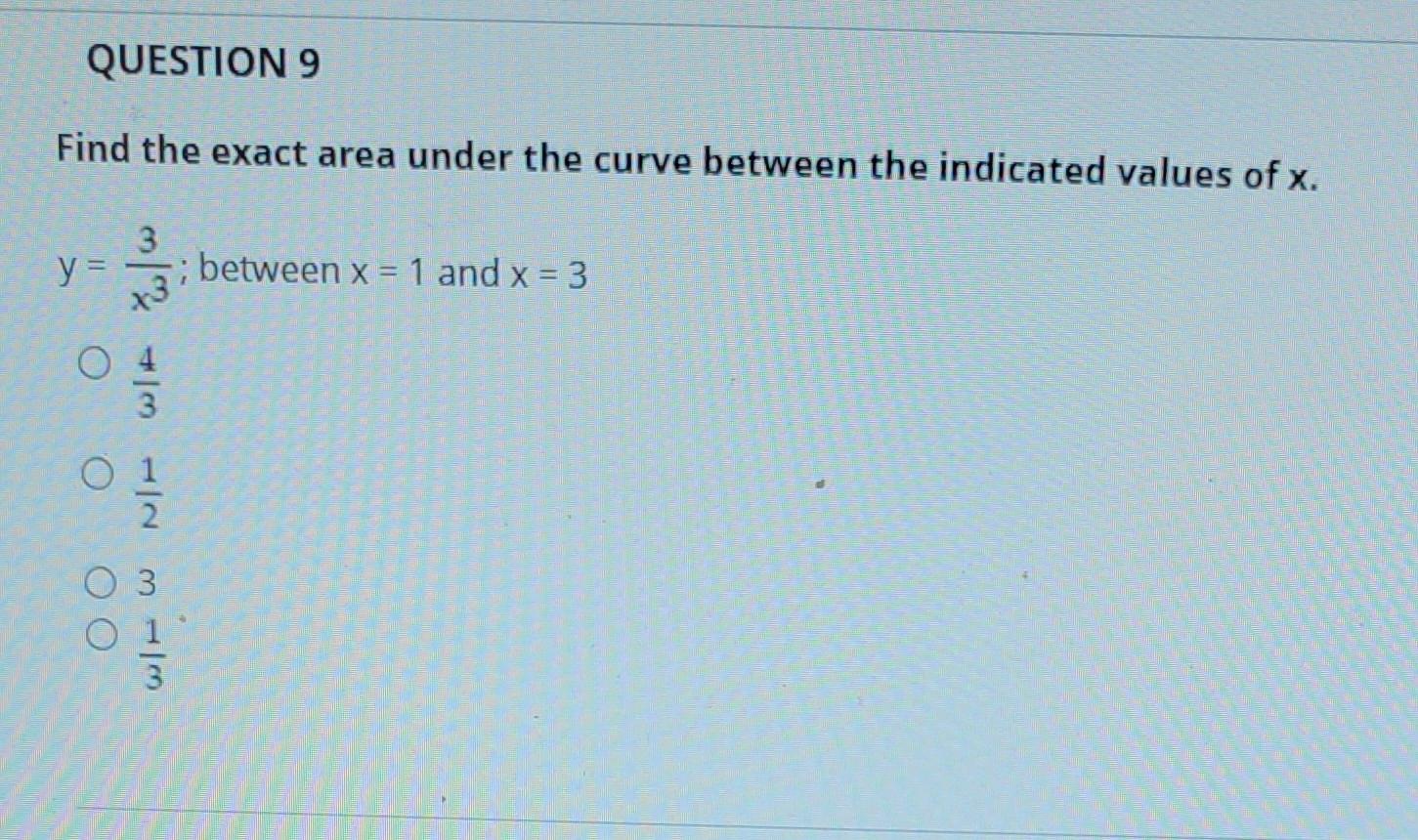 Solved Find the exact area under the curve between the | Chegg.com