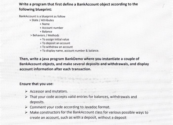 Solved Write a program that first define a BankAccount | Chegg.com