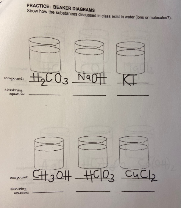 Solved PRACTICE: BEAKER DIAGRAMS Show how the substances | Chegg.com