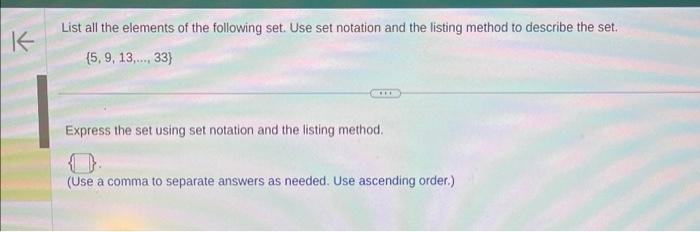 Solved List all the elements of the following set. Use set | Chegg.com