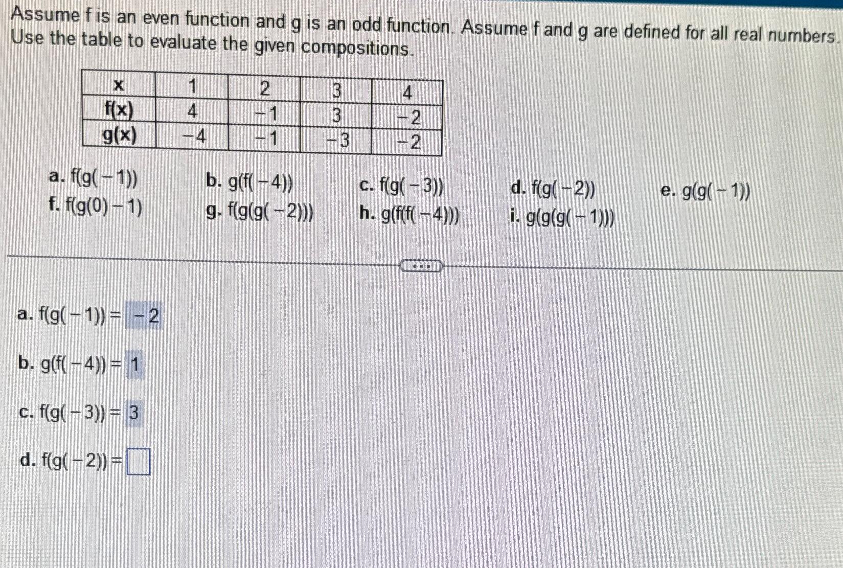 Solved Assume F ﻿is An Even Function And G ﻿is An Odd